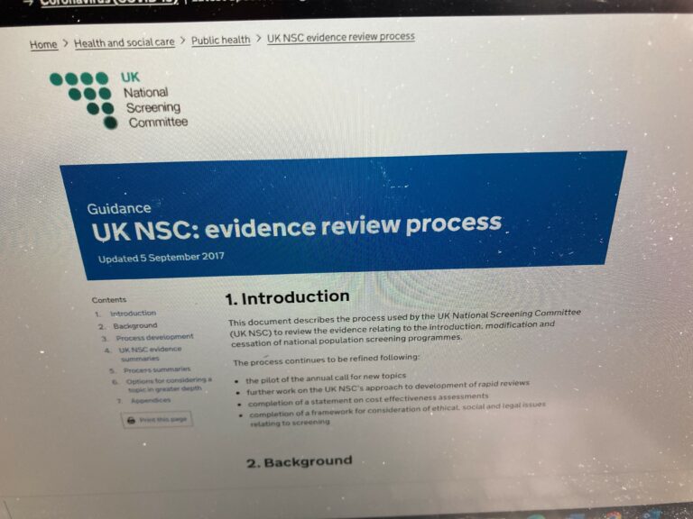 New UK NSC evidence process published – UK National Screening Committee
